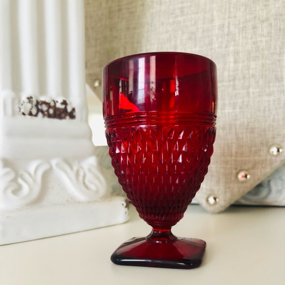 Vintage | Accessories | 9s Ruby Red Diamond Point Pressed Glass Cordial ...